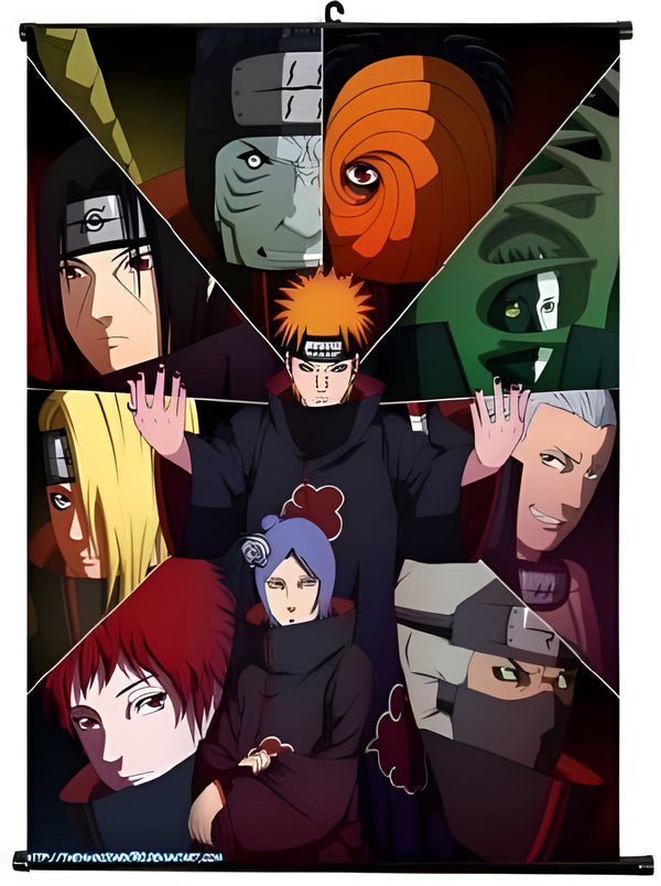 Naruto Shippuden Akatsuki Clan Wall Scroll – Anime Fabric Poster ...